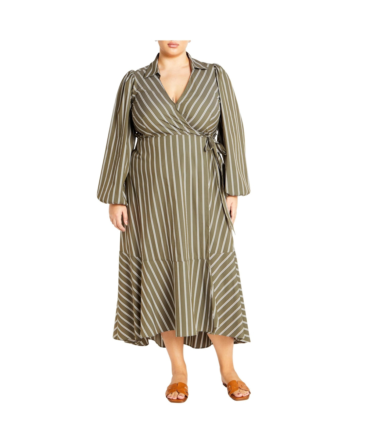 Click here for City Chic Plus Size Selena Wrap Dress - Olive prices
