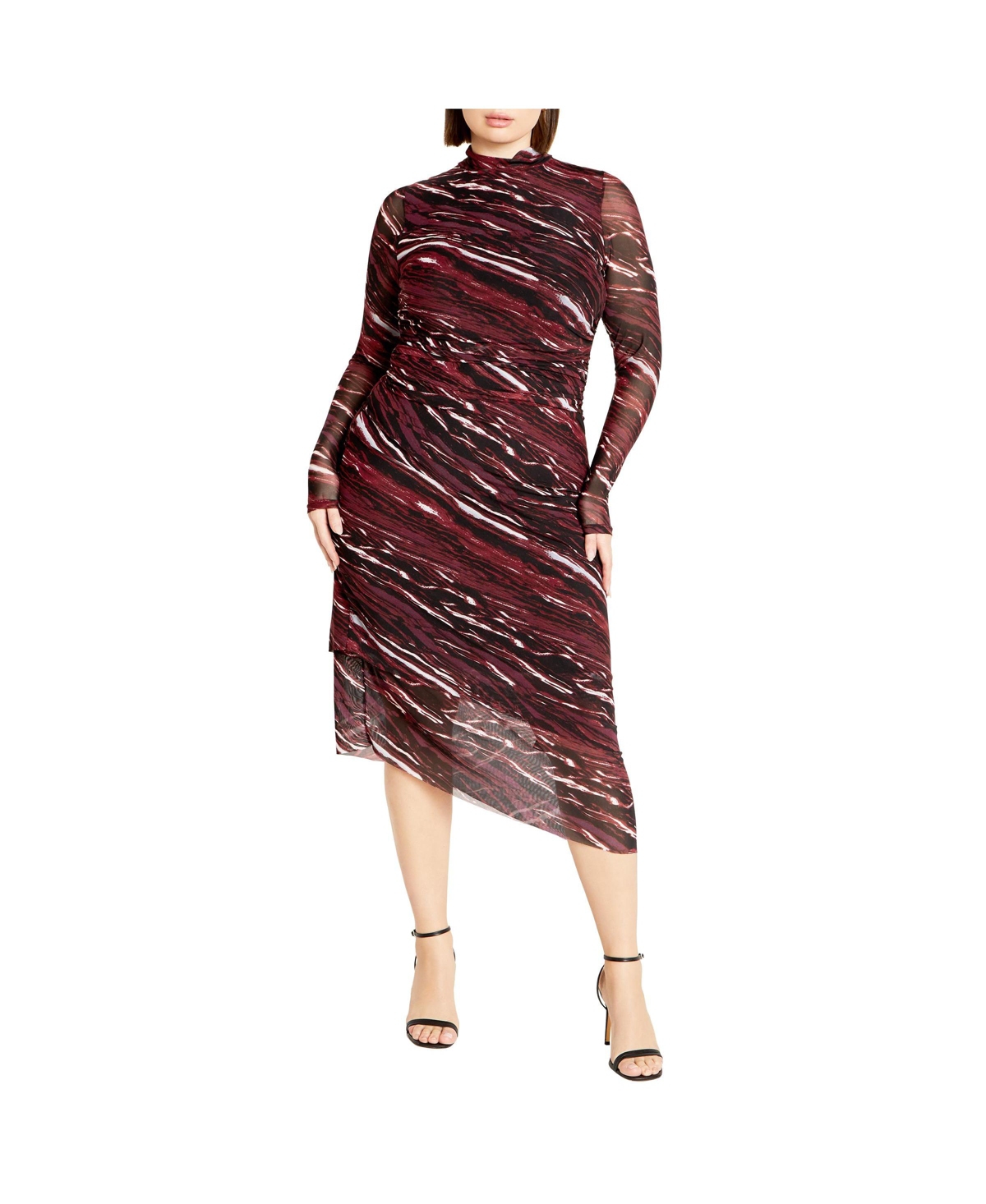 City Chic Plus Size Mesh Miranda Print Dress - Spiced marble