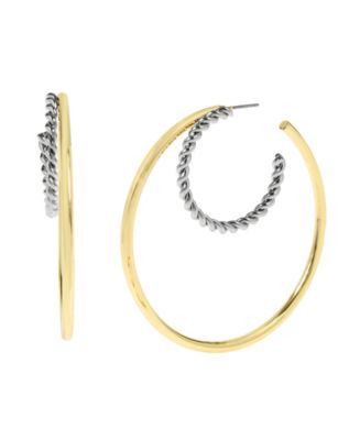 Steve Madden Two Tone Mixed Double Hoop Earrings - Macy's