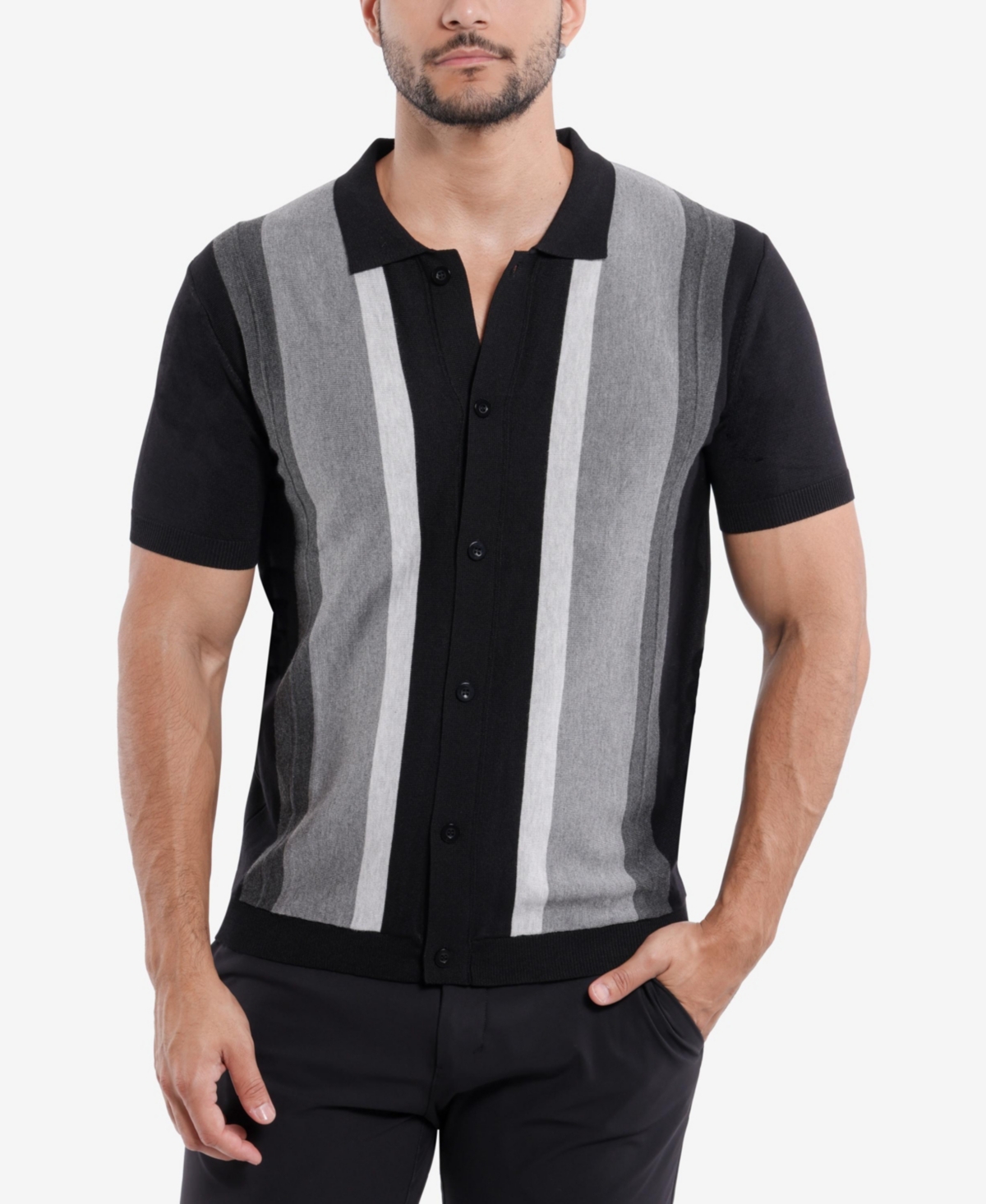 Click here for Spring + Mercer Mens Stripe Polo Sweater - Black/g... prices