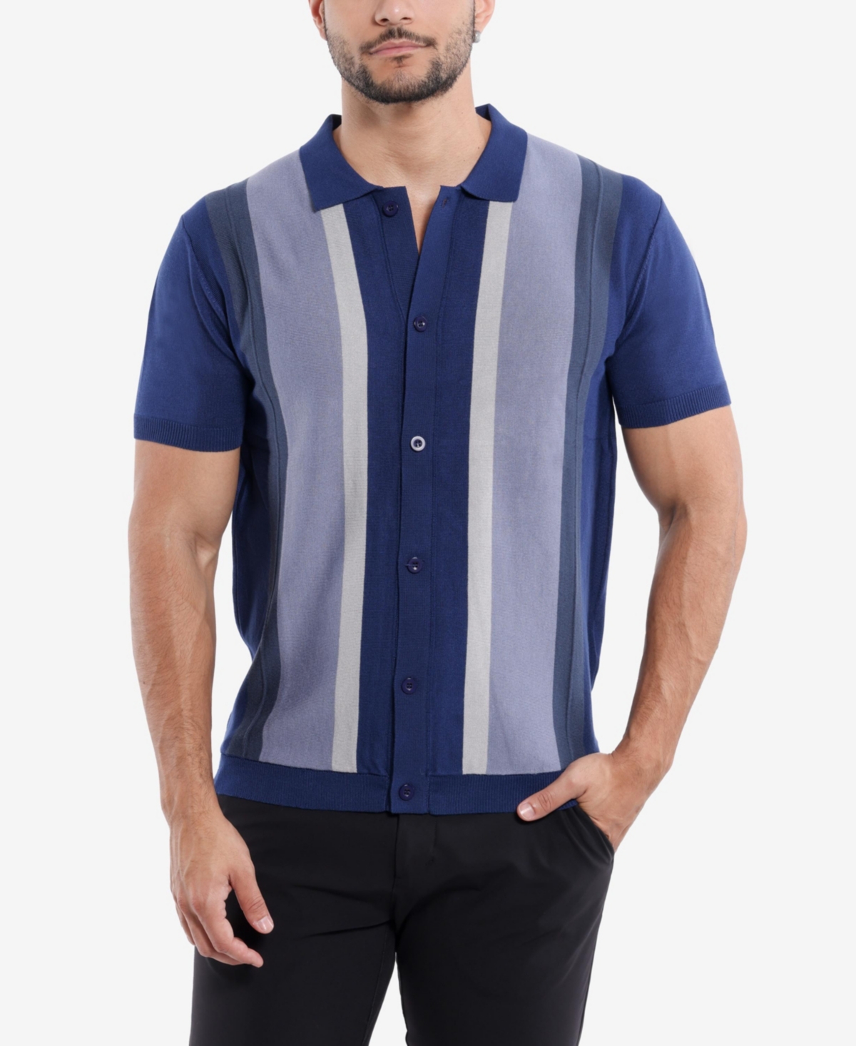 Click here for Spring + Mercer Mens Stripe Polo Sweater - Navy/na... prices