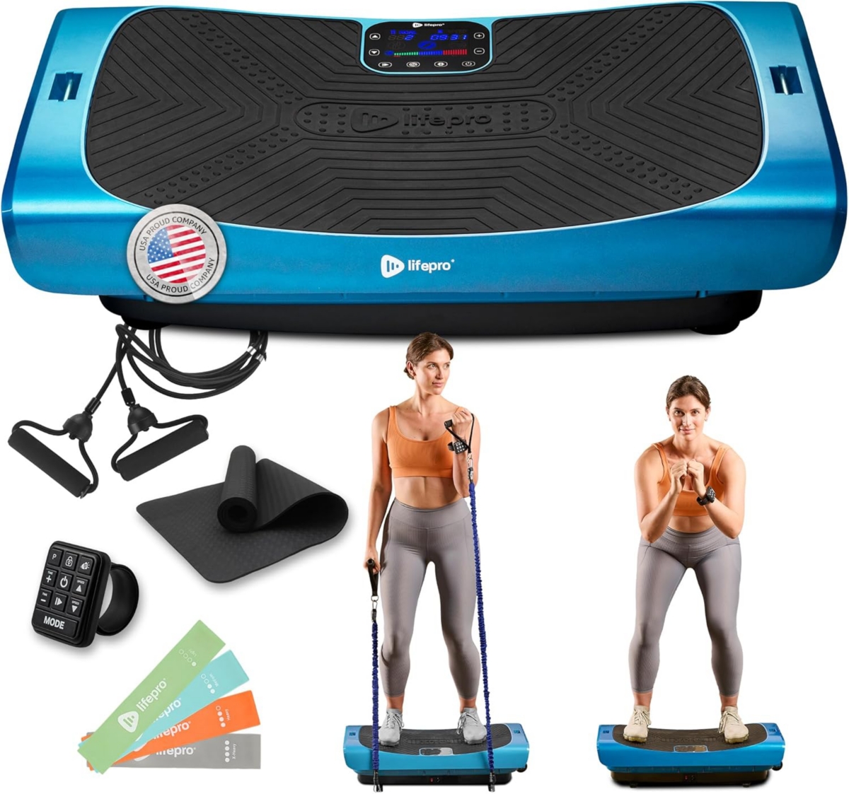 Lifepro Rumblex 4D Pro Vibration Plate - Whole Body Vibration Exercise Machine for Weight Loss  Toning & Wellness  Accessories - Blue