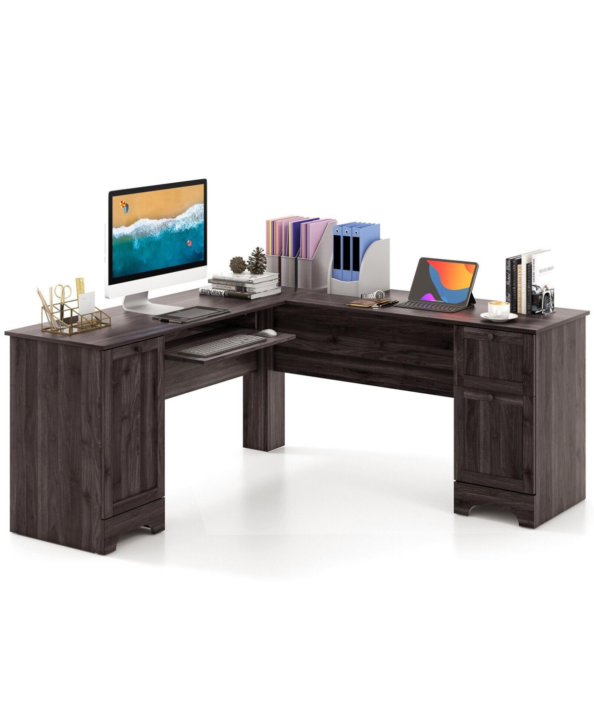 Click here for Gouun L-Shaped Office Desk with Storage Drawers an... prices