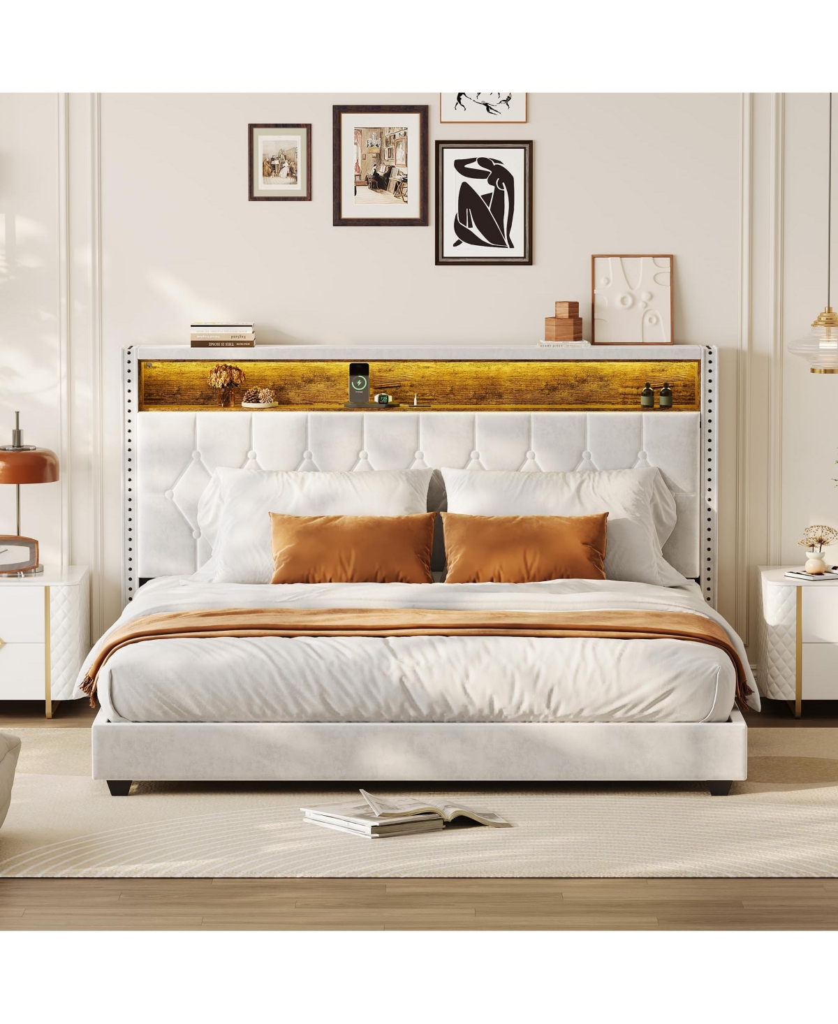 Click here for gaomon Queen Velvet Upholstered Bed Frame with Sto... prices