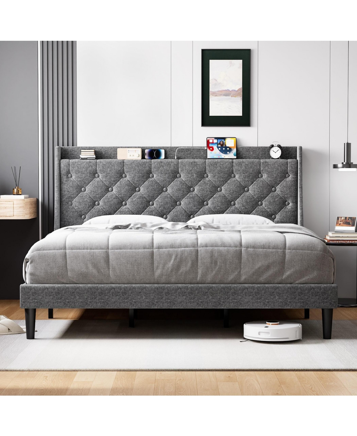 Click here for gaomon King Bed Frame with Wingback Headboard  Lux... prices