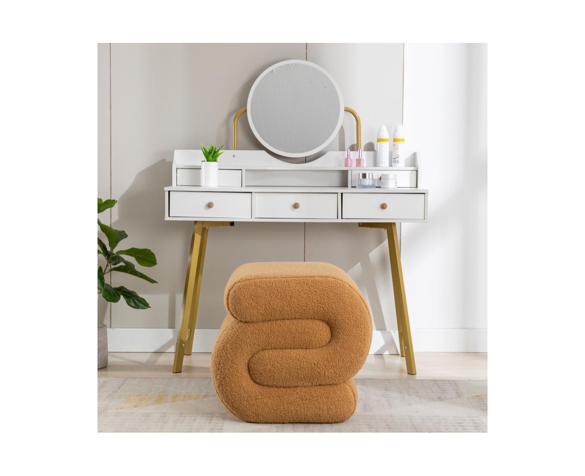 Click here for Modern S-Shape Makeup Stool  Teddy Fabric Upholste... prices