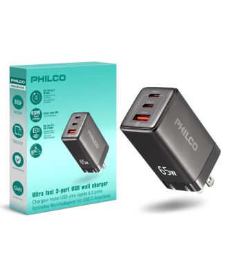 PHILCO GaN USB-C Charger, 65W Power Delivery 3.0 Fast Charger, Compact ...