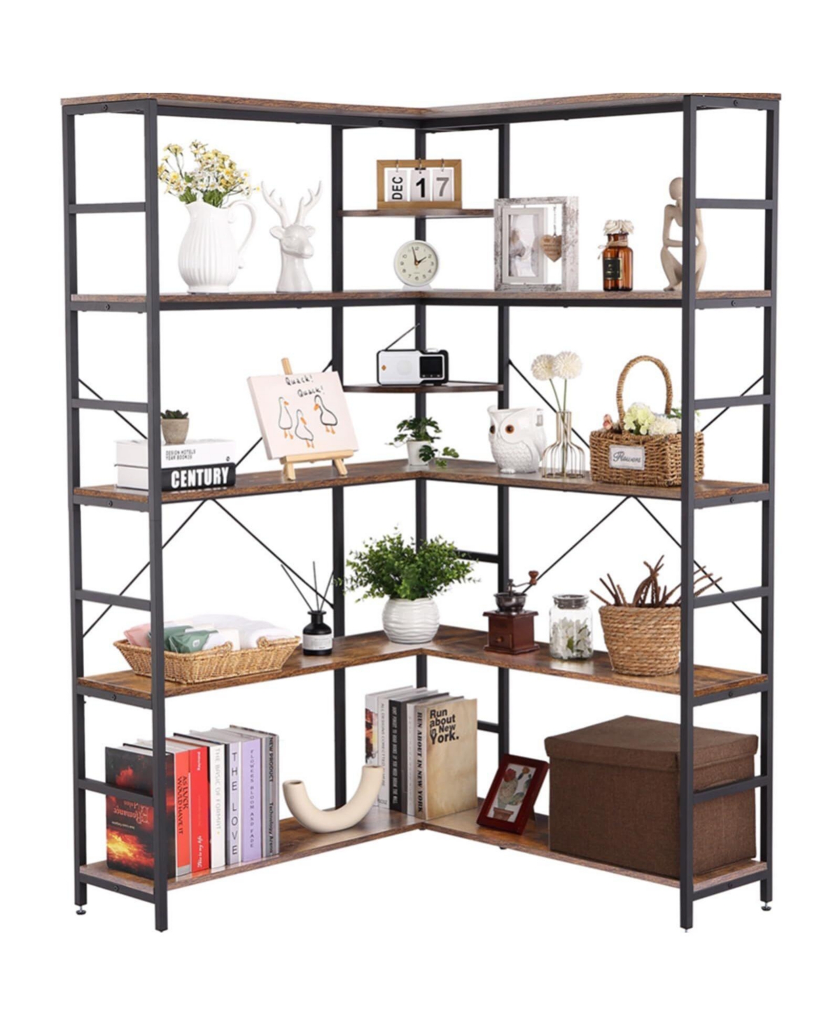 Click here for gaomon 5-Tiers Corner Bookshelf with Metal Frame -... prices