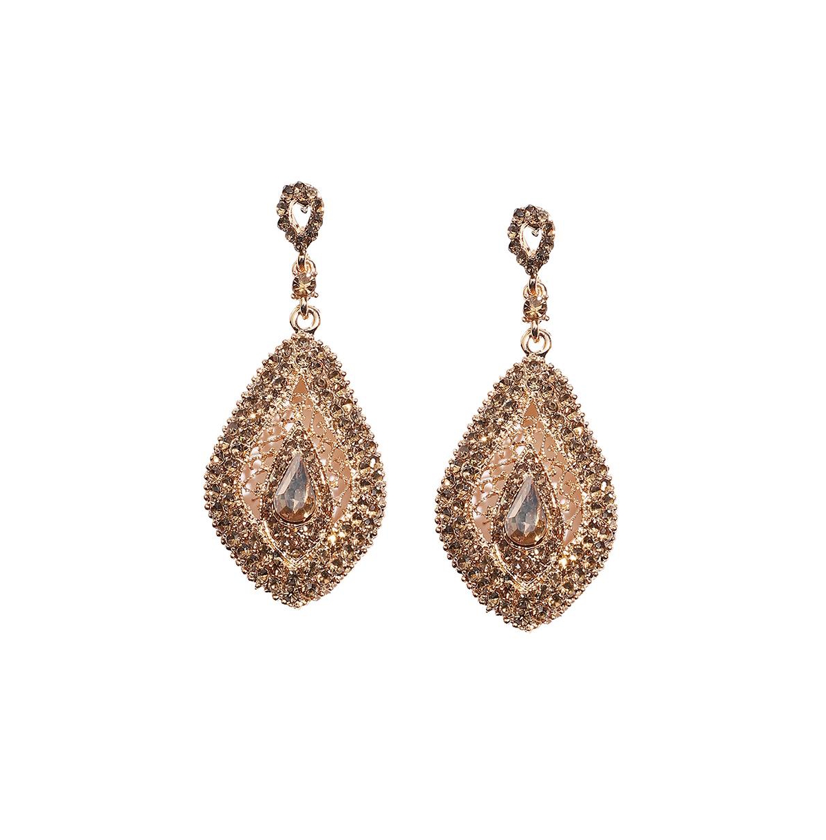 Click here for Rhinestone Pear Drop Earrings - Brown prices