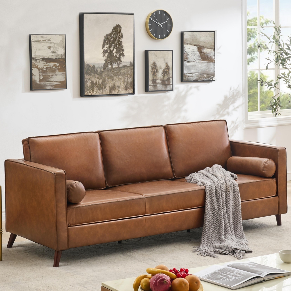 Click here for gaomon 3 Seat Leather Sofa  Mid Century Modern Dee... prices