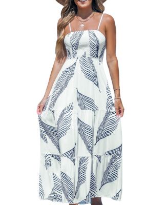 CUPSHE Women's White Tropical Square Neck Smocked Bodice Midi Beach Dress - Macy's