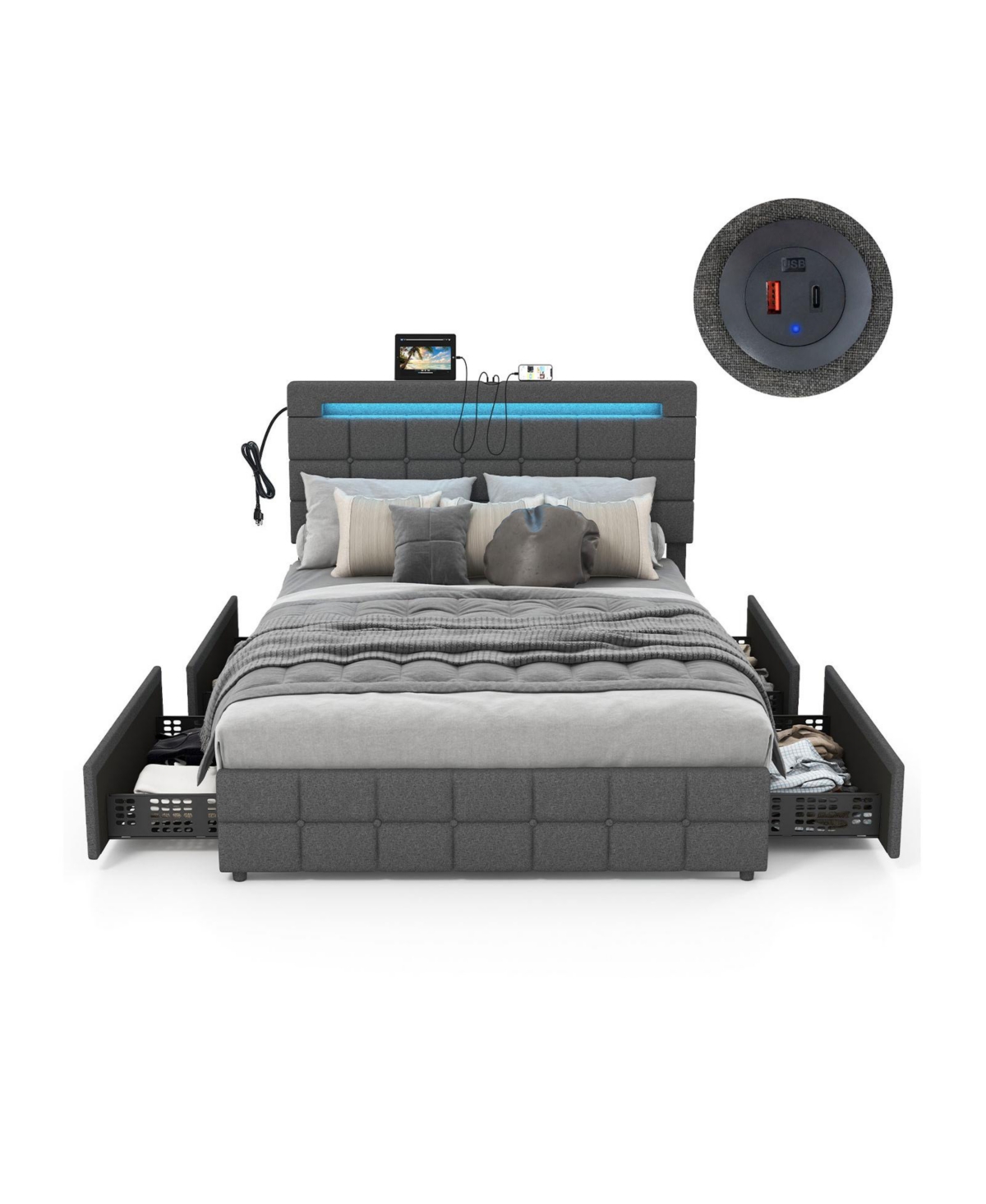 Click here for Gouun Upholstered Led Bed Frame with Headboard and... prices
