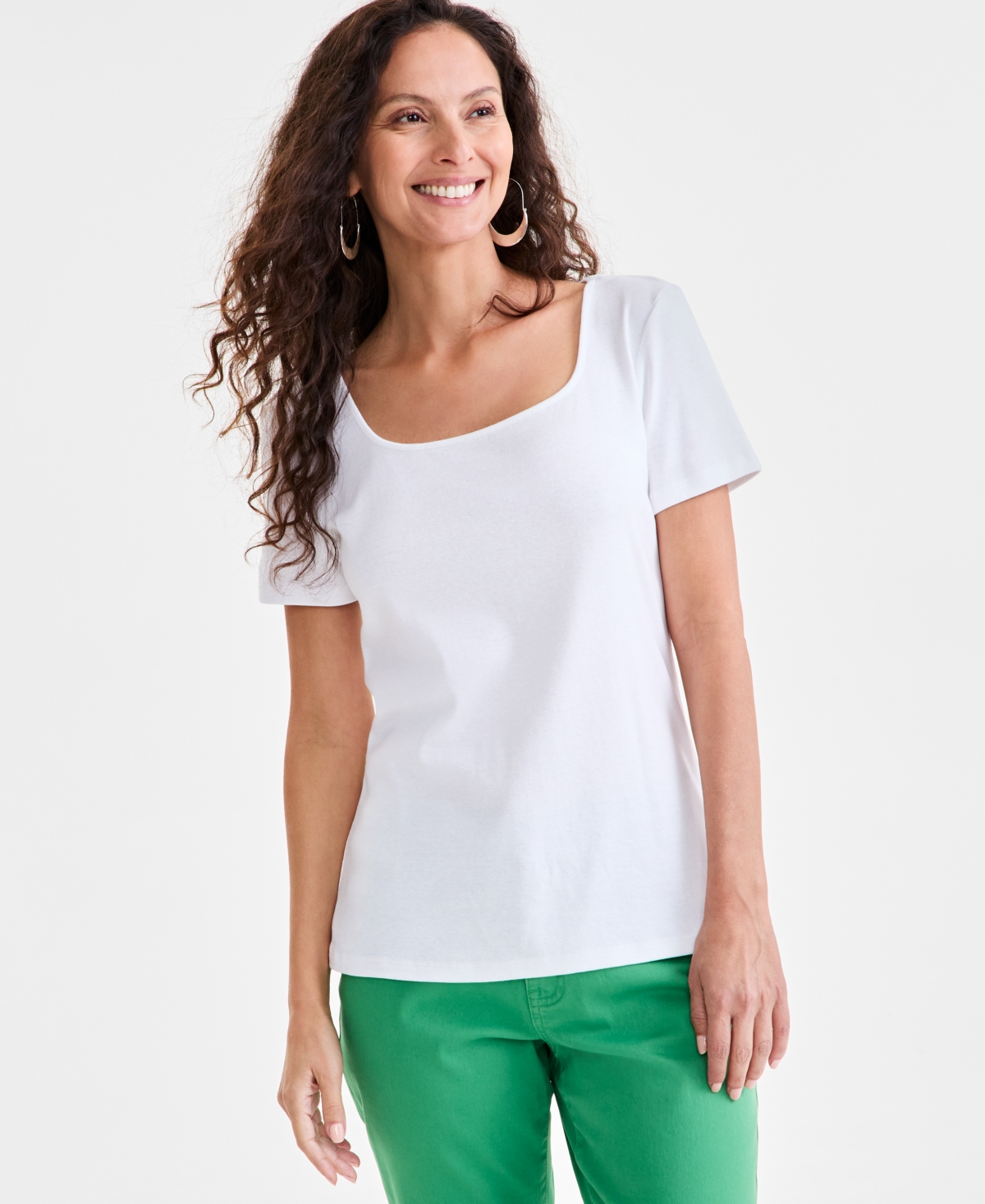 Click here for Style & Co Womens Cotton Square-Neck Short-Sleeve... prices