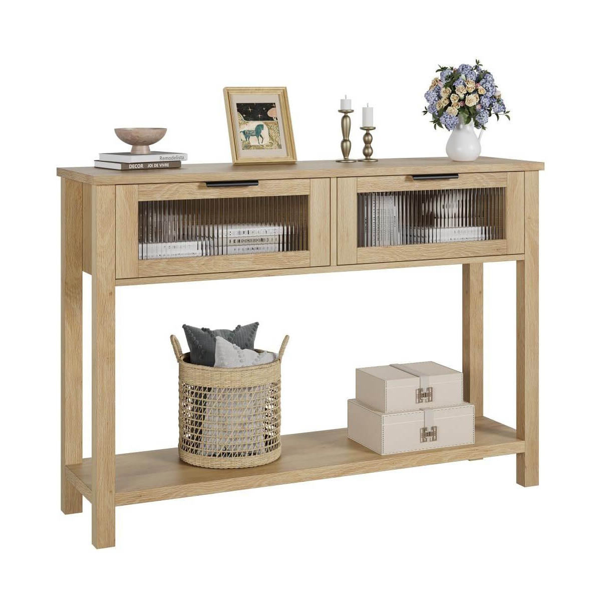 Click here for gaomon 43 Narrow Console Table with Glass Drawers... prices