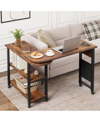 GAOMON 360° Rotating Side Table with Charging Station, Storage Bag & 6 ...