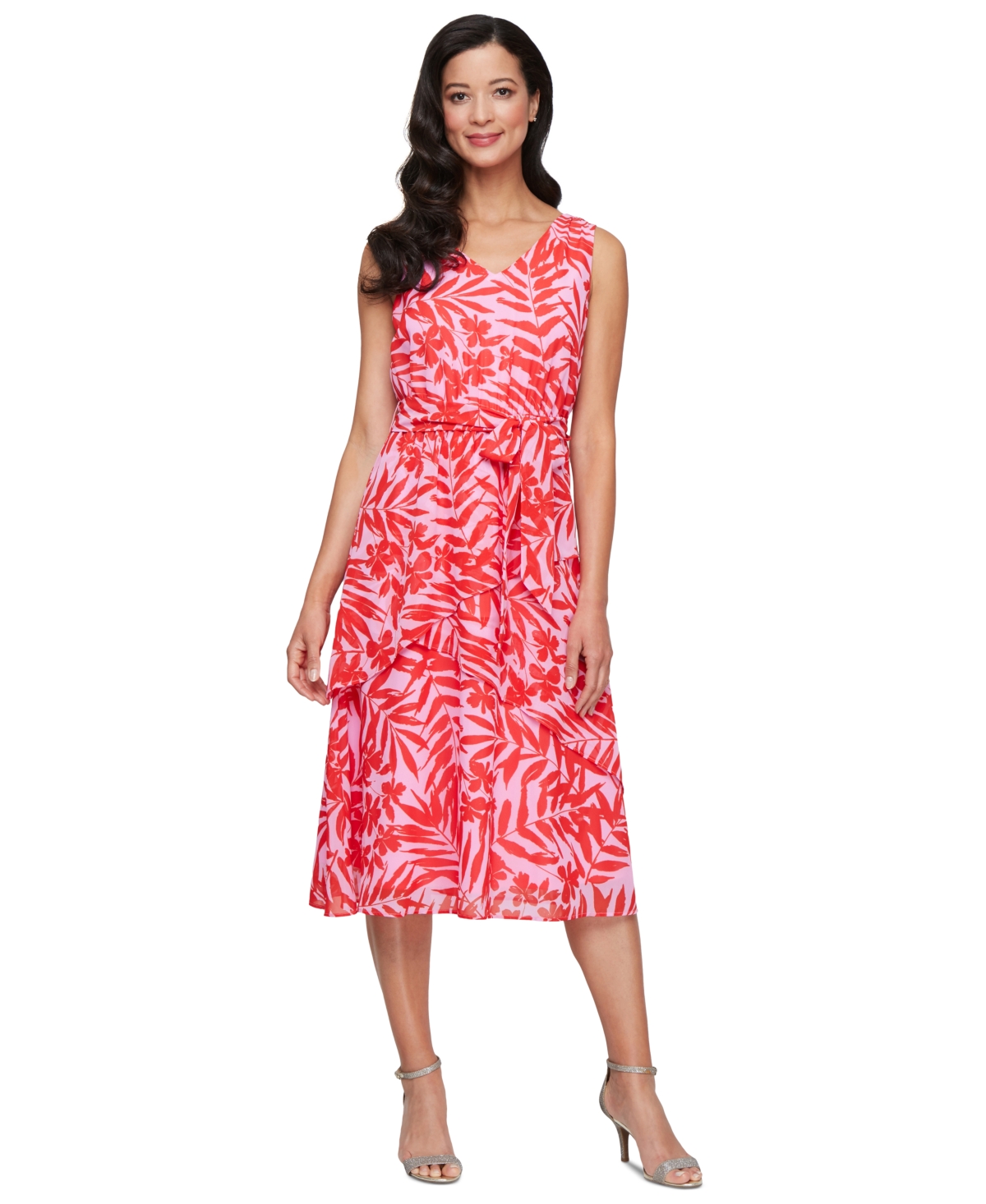 Click here for Sl Fashions Womens V-Neck Belted Tiered Midi Dress... prices