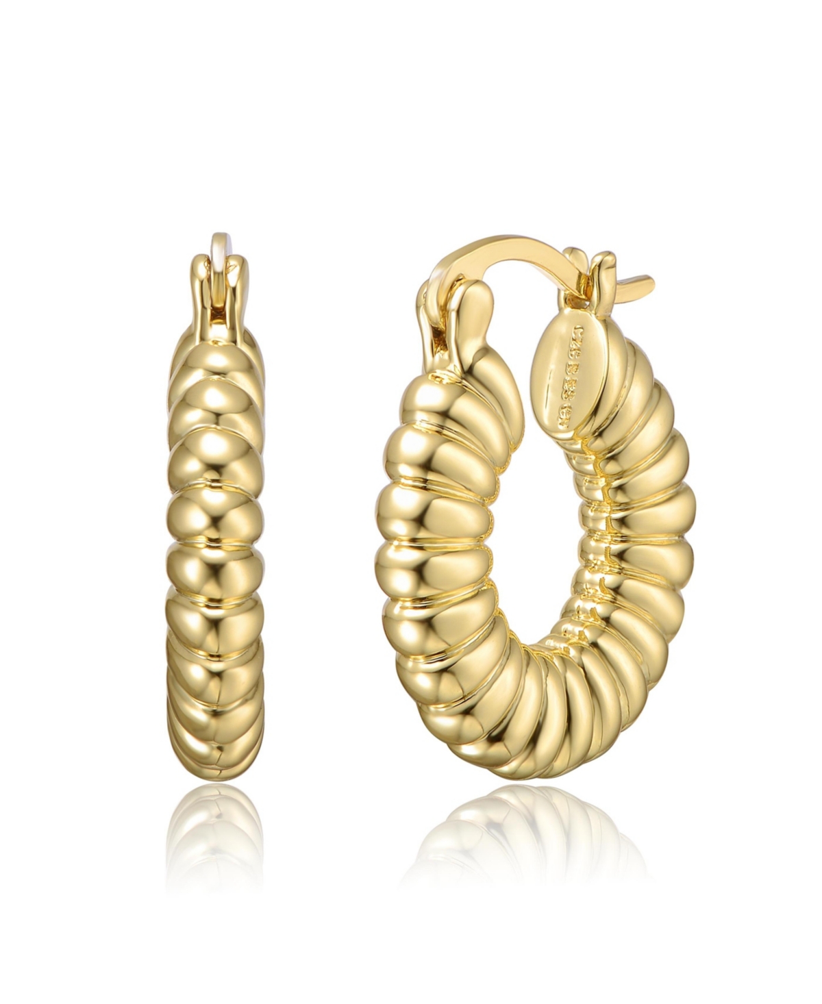 Click here for Tubular Ribbed Round Hoop Earrings in White Gold P... prices