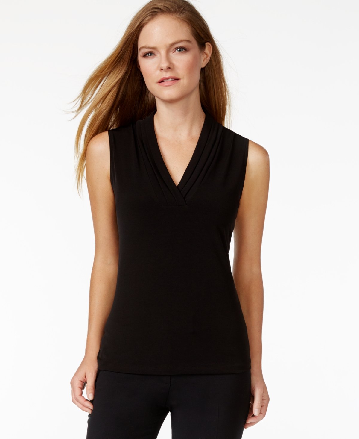 Click here for Anne Klein Womens Sleeveless Pleated V-Neck Shell... prices