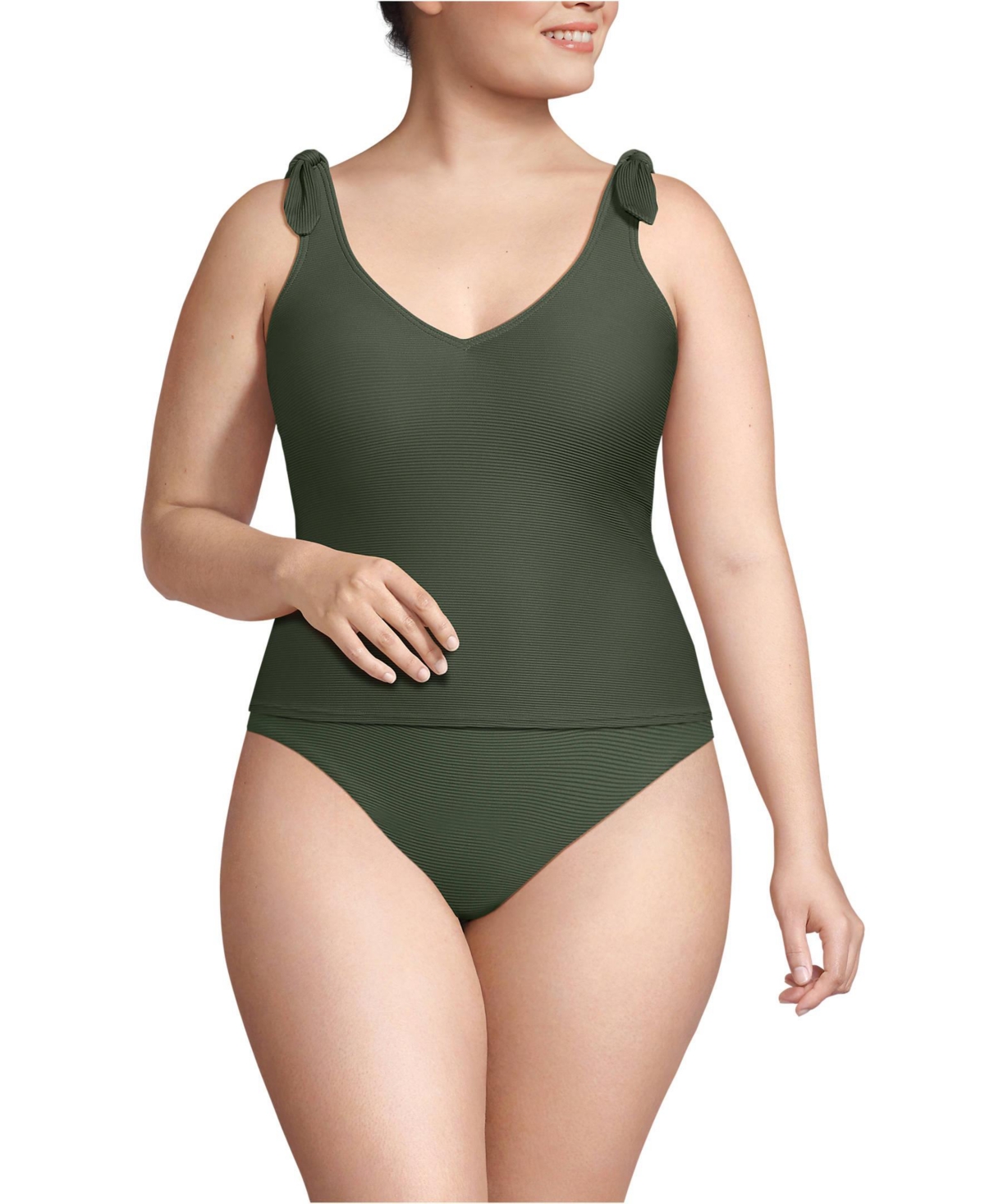 Click here for Lands End Plus Size Tie Shoulder Ribbed Flutter Ta... prices