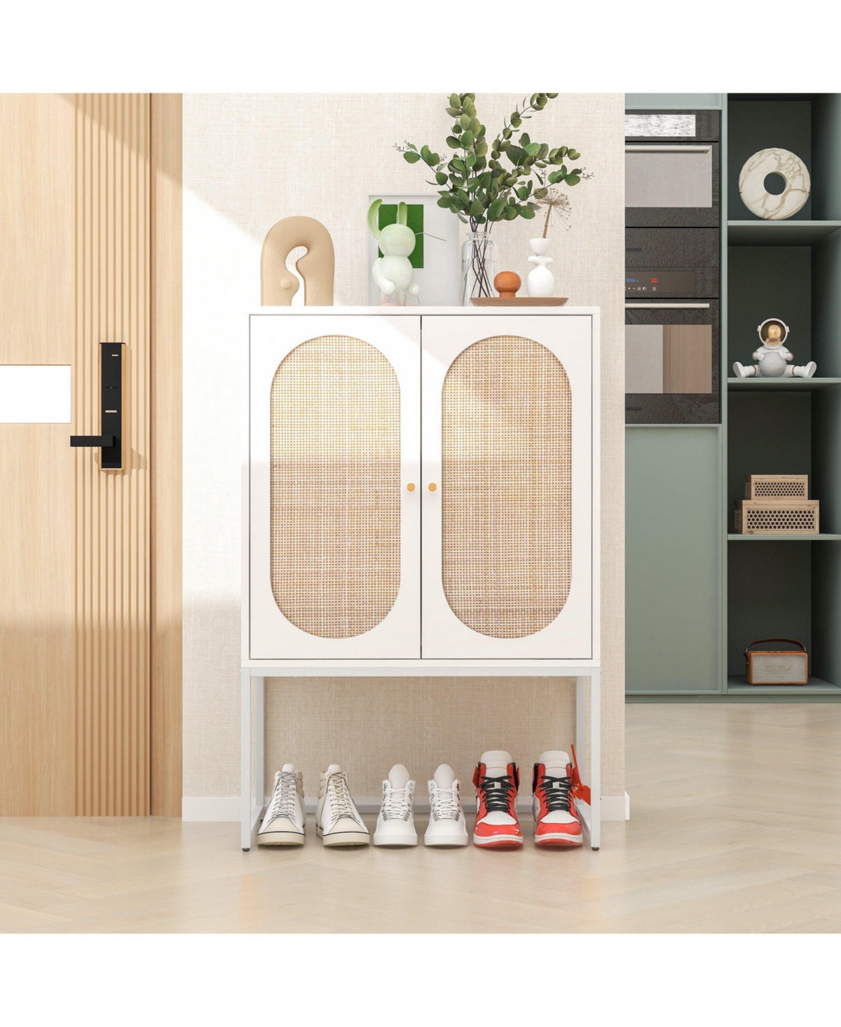 Click here for High Storage Cabinet with 2 Rattan Doors Freestand... prices