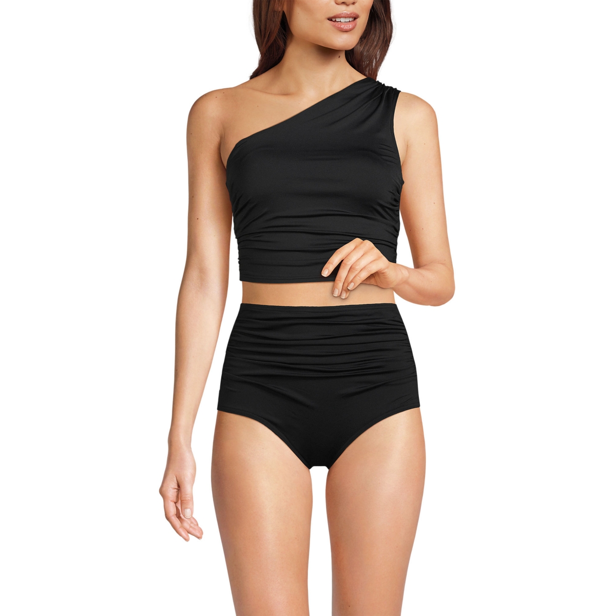 Click here for Lands End Womens D-Cup Ruched One Shoulder Midkini... prices