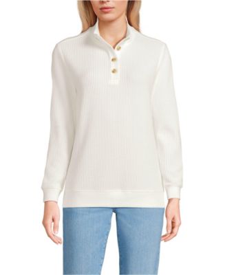 Lands' End Women's Waffle Knit Button Placket Top - Macy's