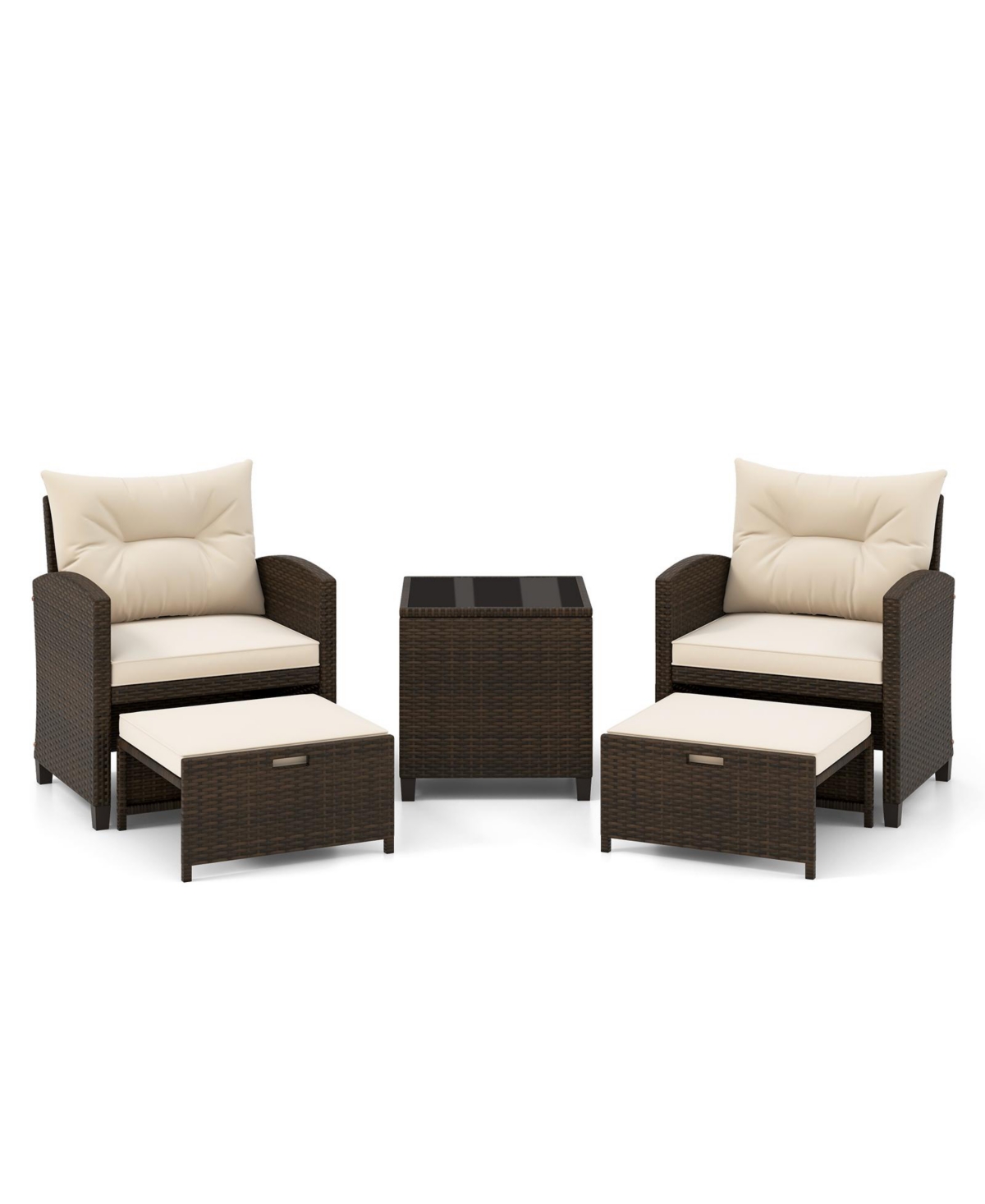 Click here for 5 Pieces Patio Rattan Furniture with 2 Ottomans an... prices