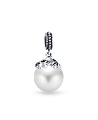 Bling Jewelry Bali Filigree Cap Pearl Heart Dangle Charm Bead Sterling ...