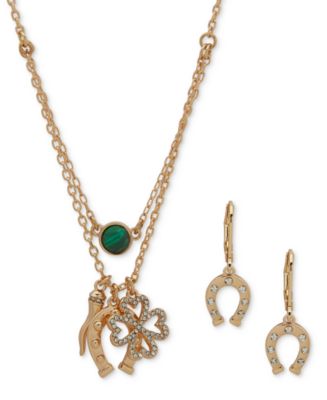 Anne Klein Gold-Tone Multi-Luck Charms Necklace & Earrings Set - Macy's