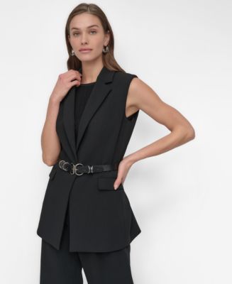 DKNY Women's Notch-Collar Belted Extended Vest - Macy's