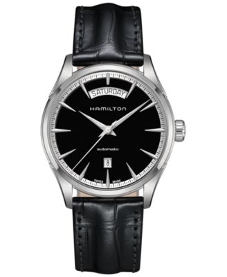 Hamilton Men's Swiss Automatic Jazzmaster Black Leather Strap Watch ...