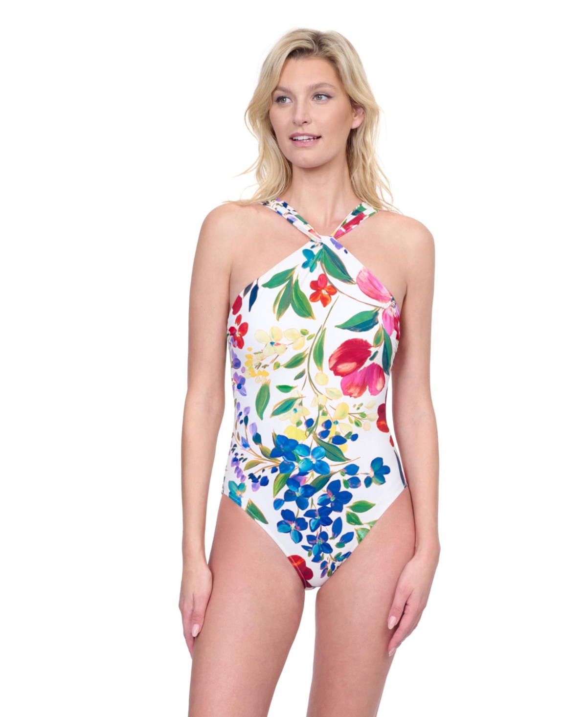 Click here for Garden Dream High Neck Twist Halter One-Piece Swim... prices