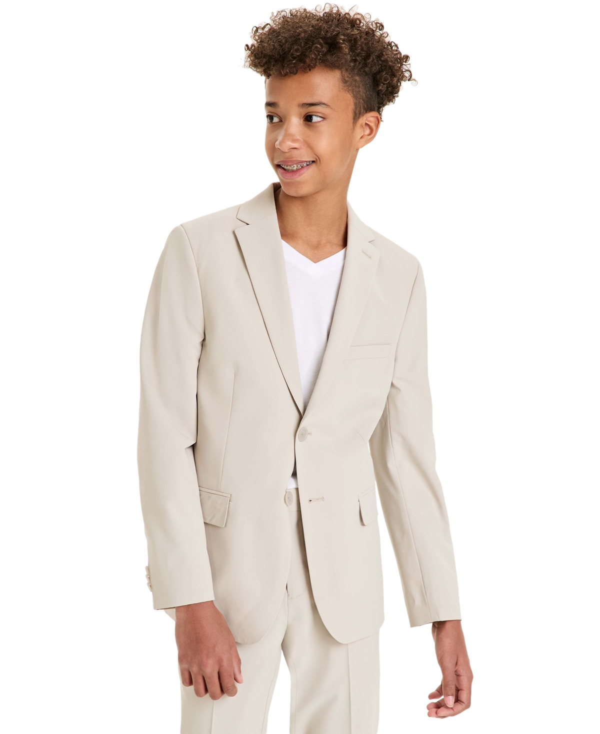 Kenneth Cole Reaction Big Boys Slim-Fit Tech Stretch 2 piece Suit - Cream