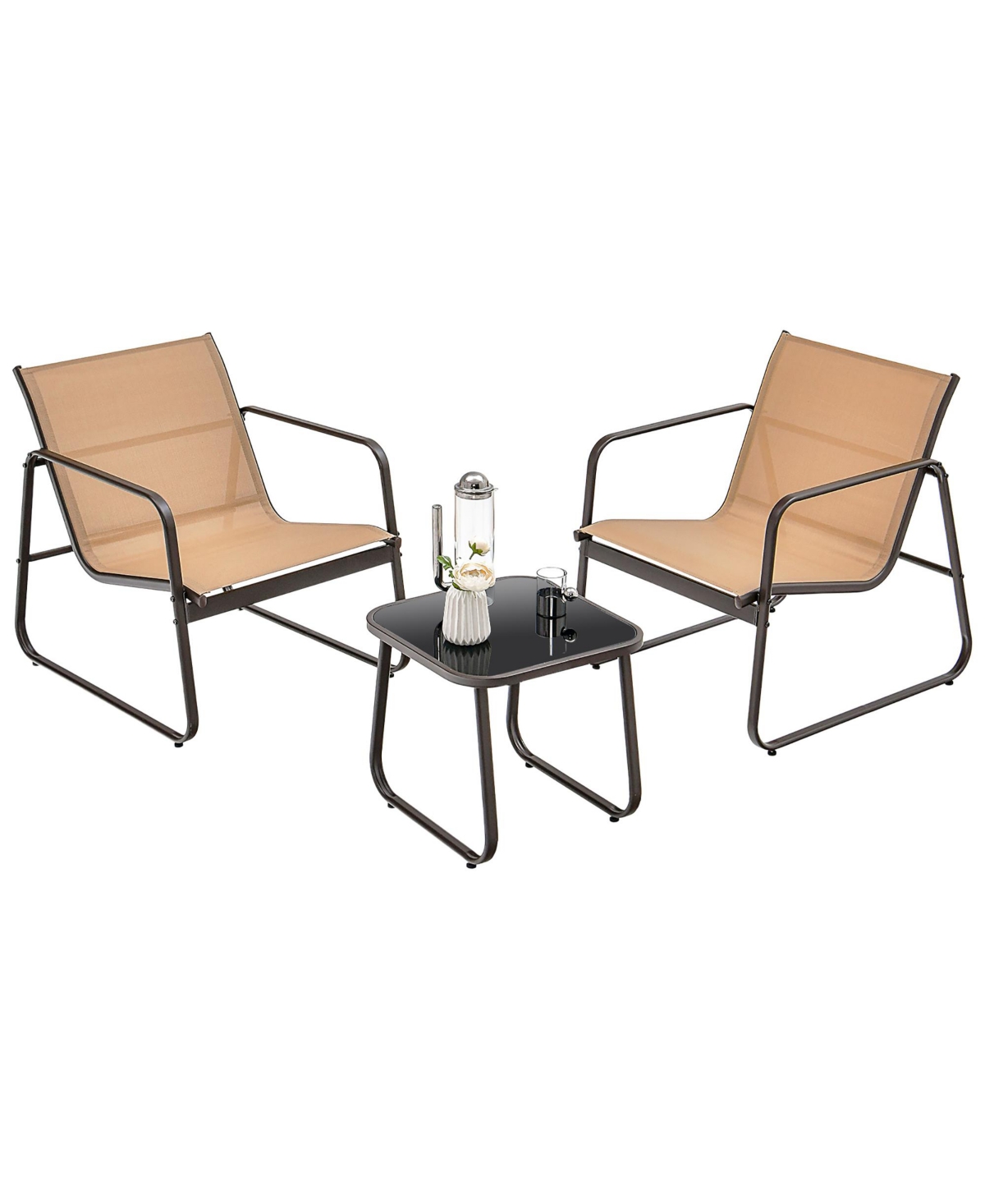 Click here for Gymax 3PCS Conversation Set Outdoor Metal Chair &... prices