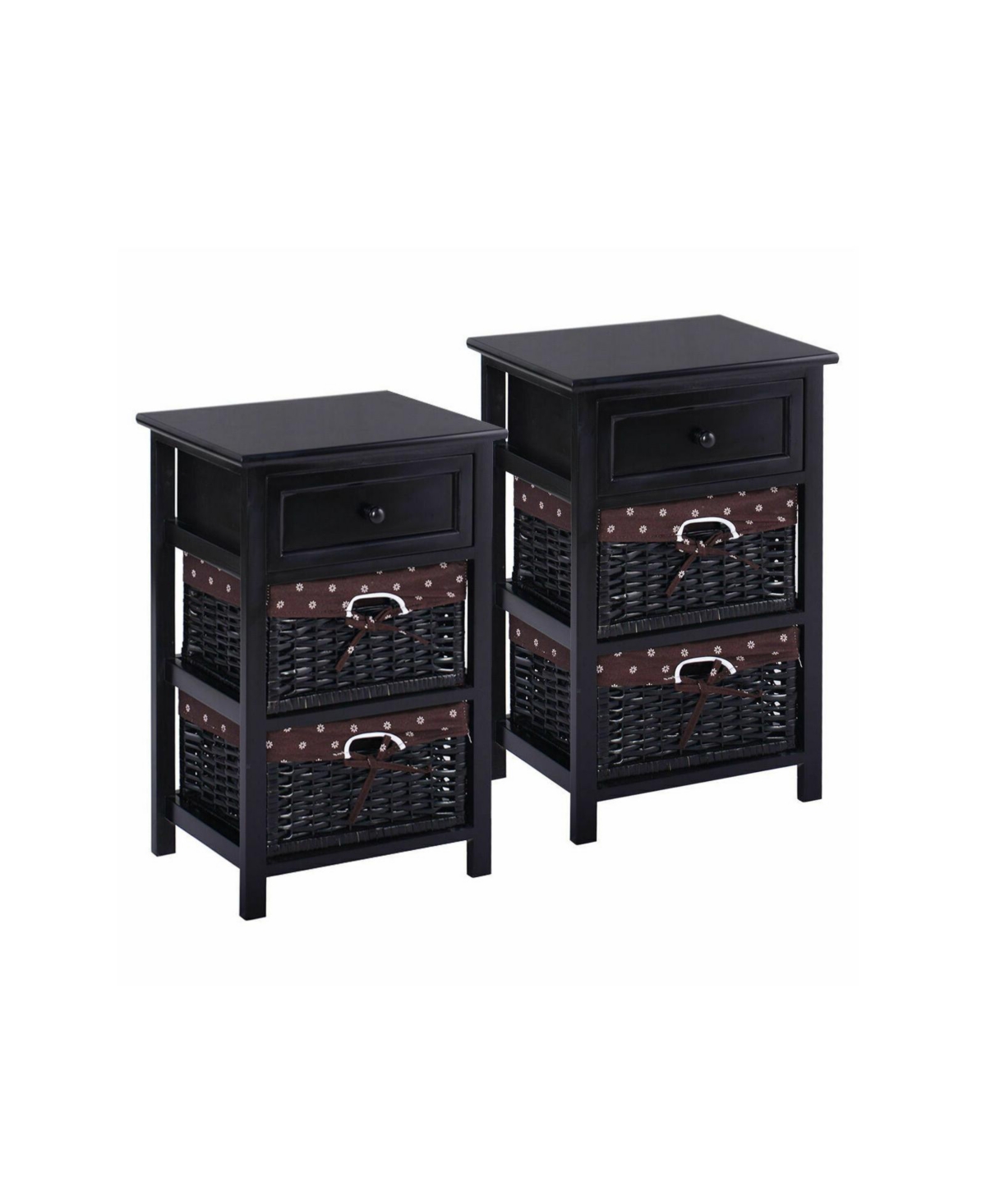 Click here for 3 Tier Set of 2 Wood Nightstand with 1 and 2 Baske... prices