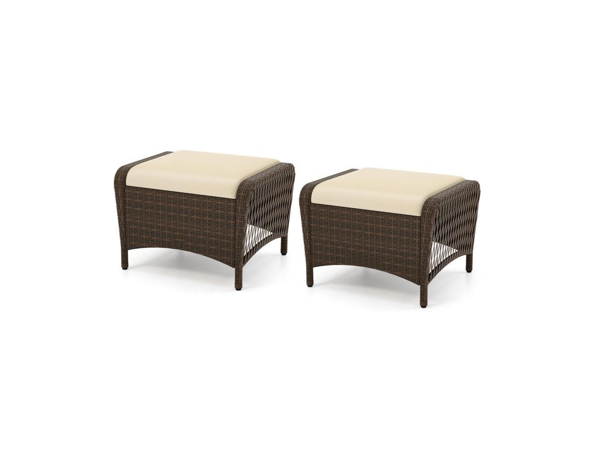 Click here for Set of 2 Outdoor Patio Pe Wicker Ottomans with Rem... prices