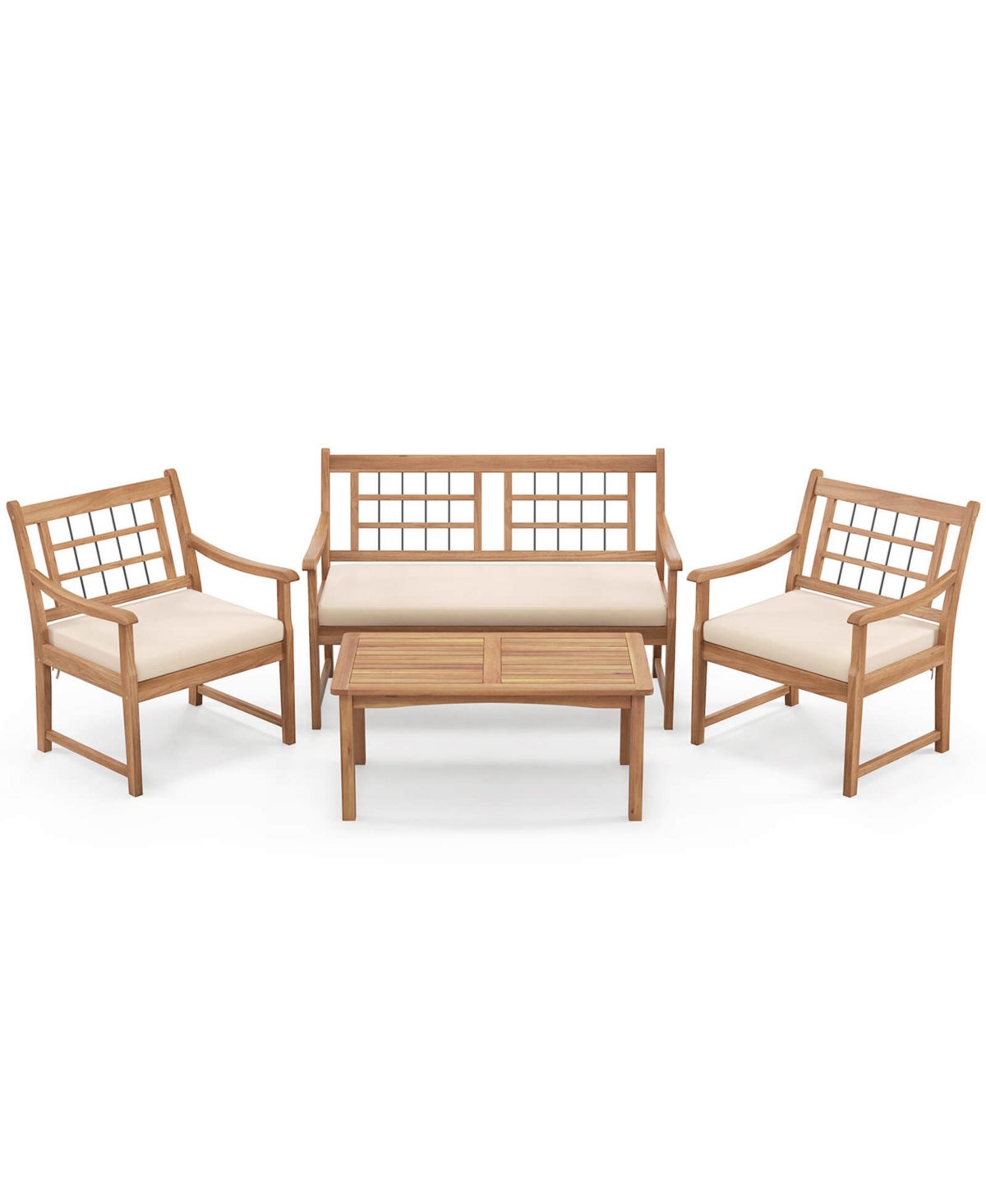 Click here for 4 Pcs Wood Patio Furniture Set with Soft Seat Cush... prices