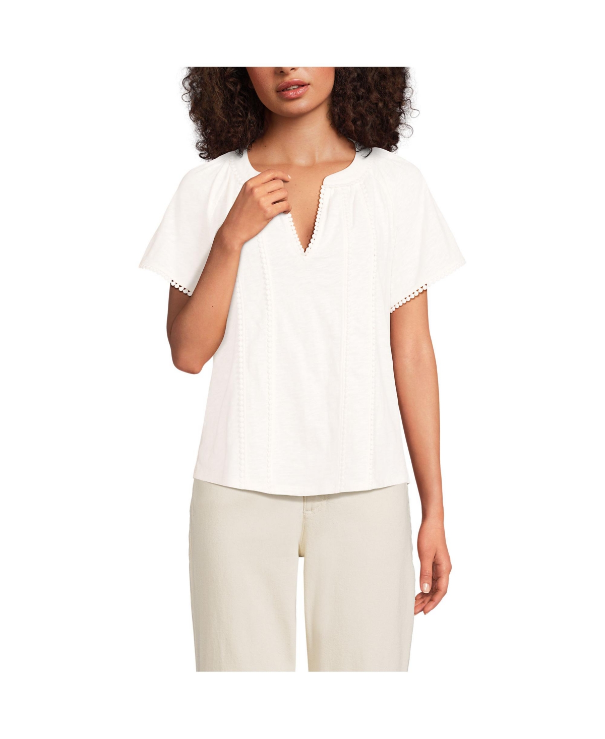 Click here for Lands End Womens Slub Short Sleeve Notch Neck Top... prices