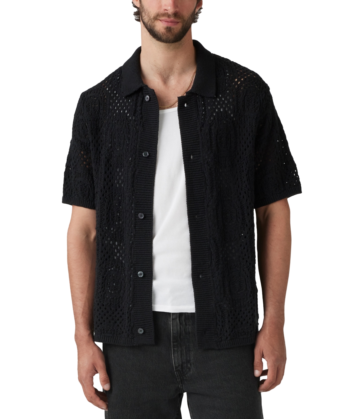 Click here for Levis Mens Straight-Fit Pointelle Crochet Button-D... prices
