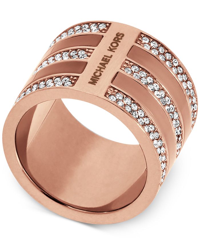 Michael Kors Rose Gold-Tone & Crystal Accented Barrel Ring - Macy's