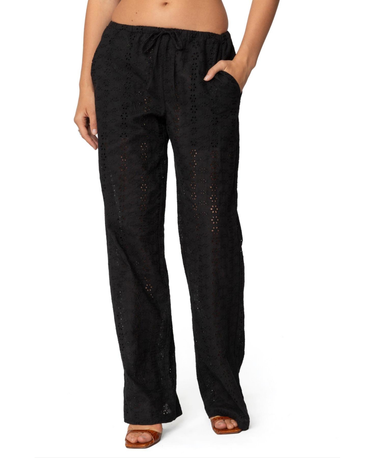 Click here for Edikted Womens Lemon Lacey Cotton Pants - Black prices