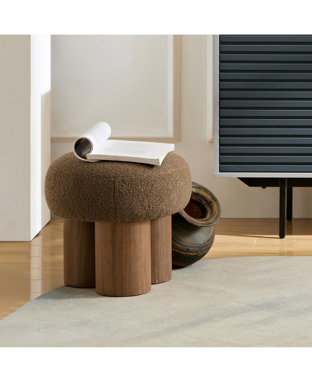 Click here for Mushroom stool  brown lamb wool seat  barrel Pvc p... prices