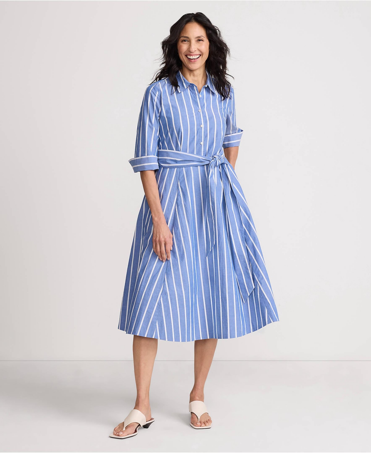 Click here for Lands End Womens Poplin Midi Wrap Front Dress - Sa... prices