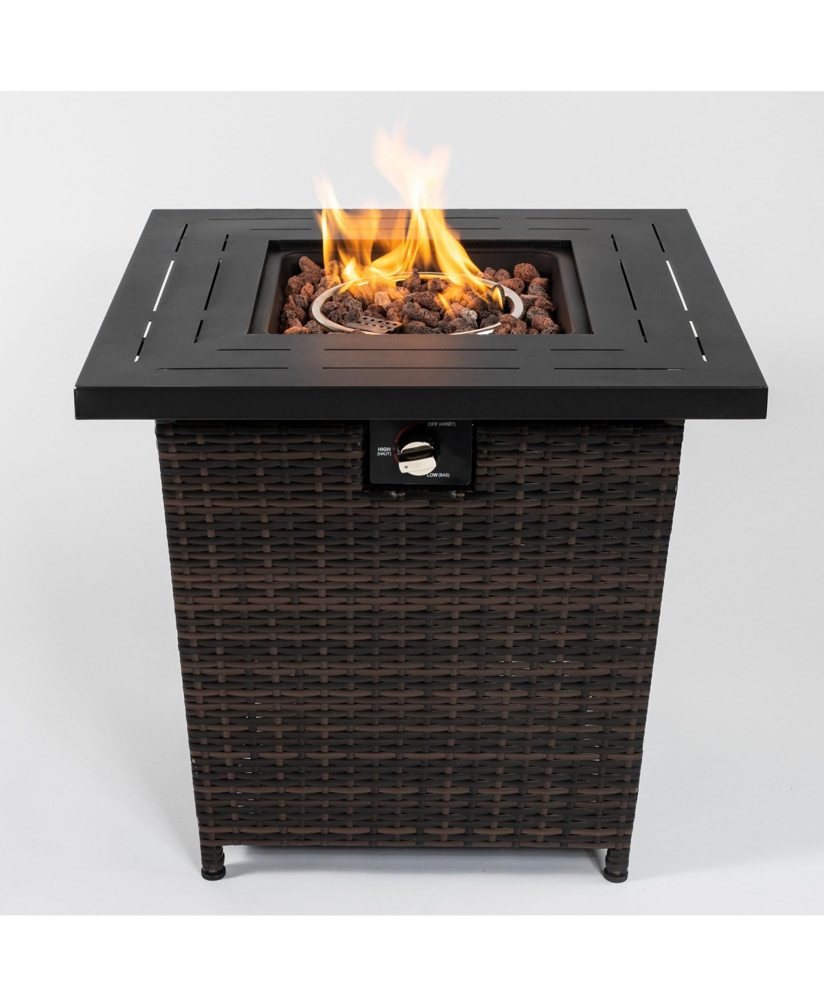 Click here for 28inch Wicker Square Fire Pit Table - Black brown prices