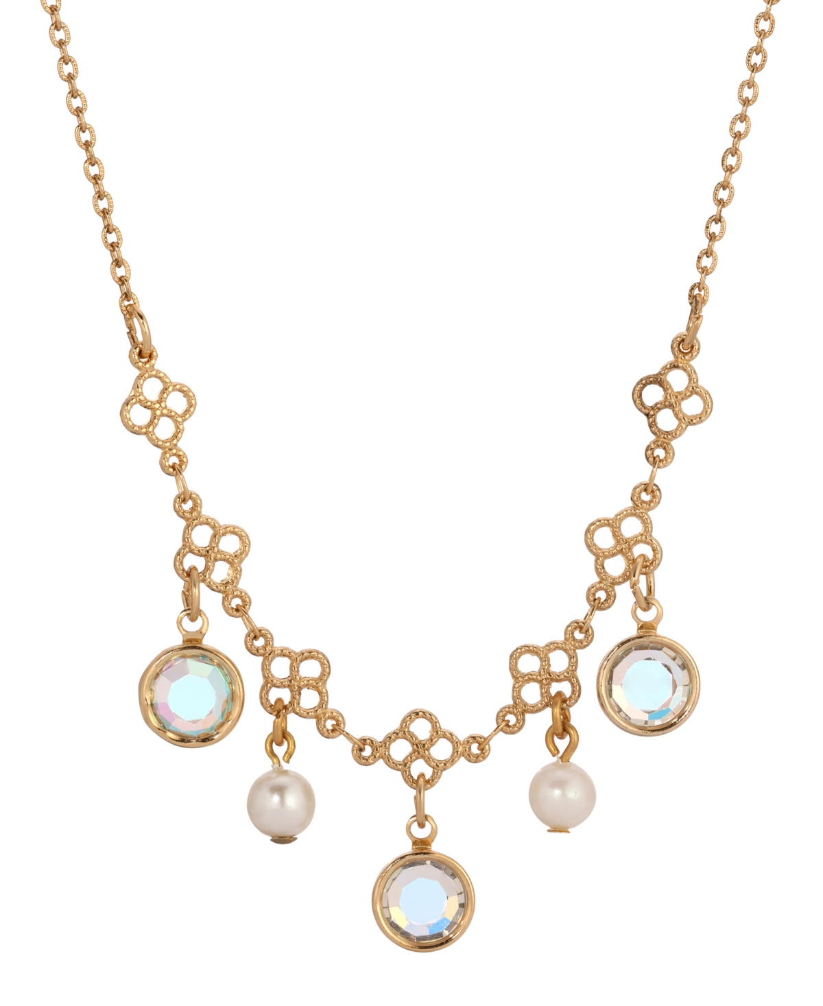 Click here for 2028 Gold Tone Crystal Faux Cultivated Pearl Bib N... prices