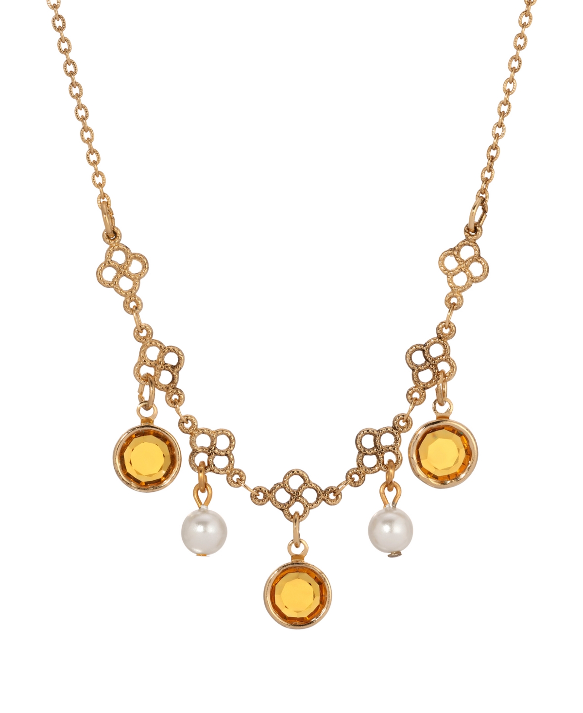 Click here for 2028 Gold Tone Crystal Faux Cultivated Pearl Bib N... prices