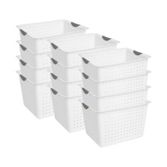 Sterilite Deep Ultra Nesting Plastic Storage Bin Basket Tote, White (12 ...