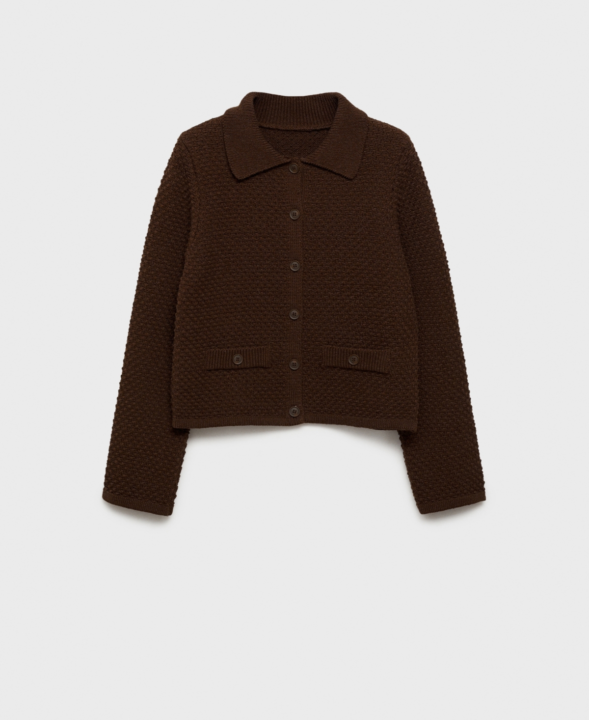 Click here for Mango Womens Polo Collar Knitted Sweater - Brown prices