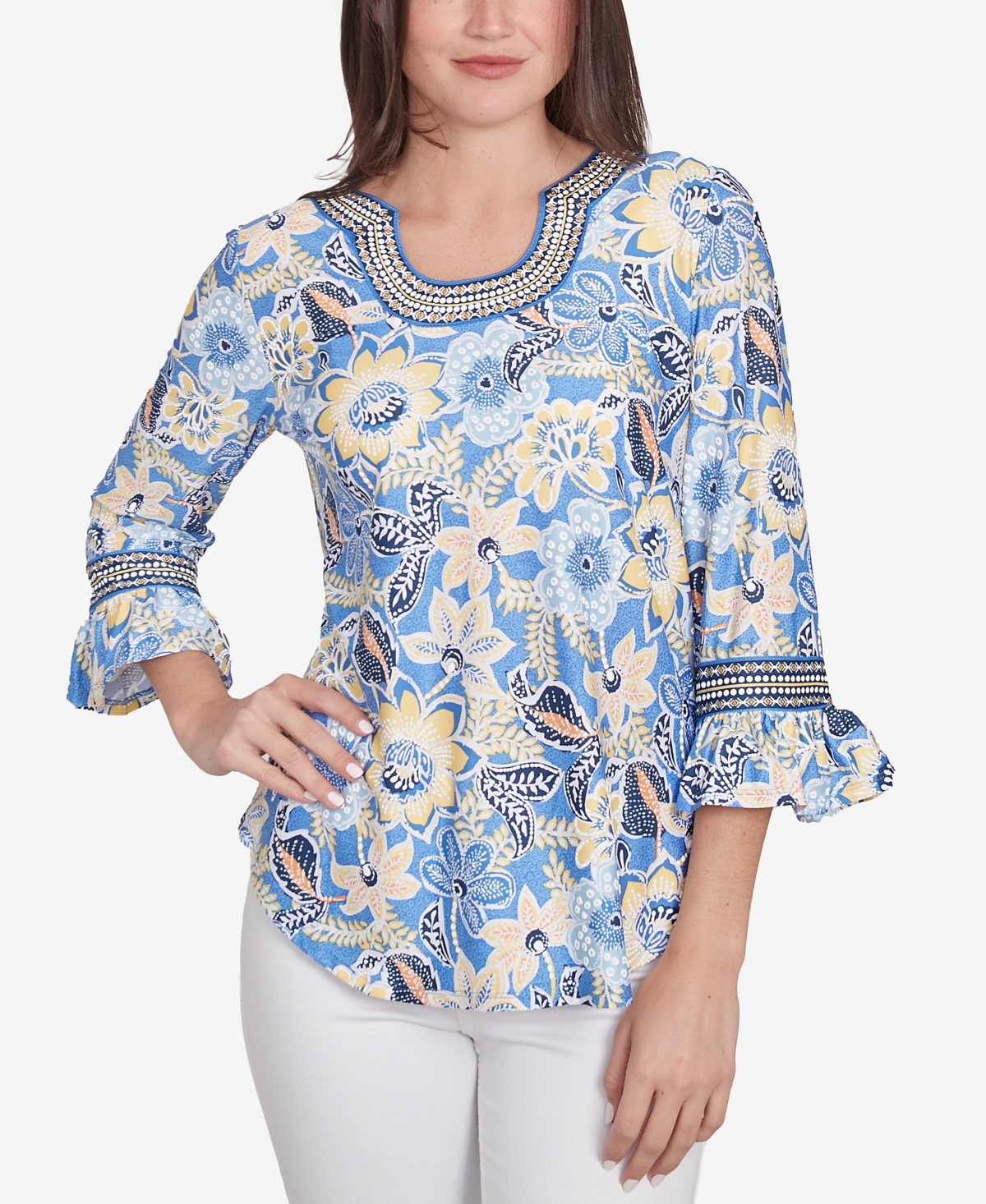 Click here for Ruby Rd. Petite Bohemian Floral Puff Print Crew Ne... prices