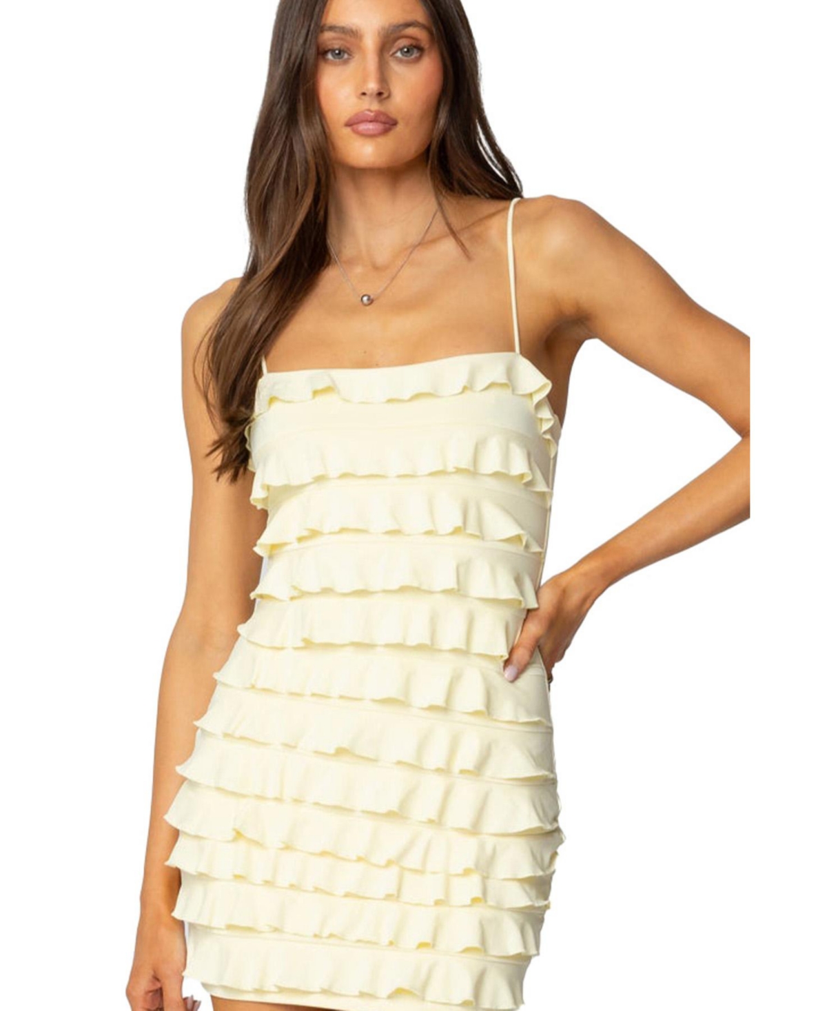 Click here for Edikted Womens Nadya Ruffled Mini Dress - Yellow prices